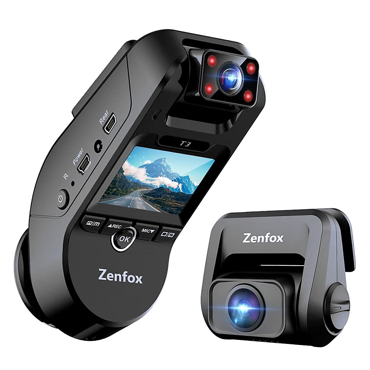 3 Channel Dash Cam, Zenfox 2K 1440P Front+1080P Interior+1080P Rear Triple Dash Camera, Dual-Band WiFi, IR Night Vision, Built-in GPS, Parking Mode, Motion Detection, G-Sensor, Support 256GB Card