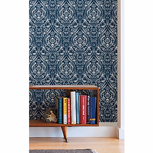 NuWallpaper NU1689 Bohemian Damask Indigo Peel & Stick Wallpaper, Blue