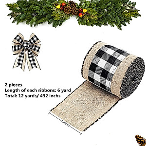 2 Rolls 12 Yards Buffalo Plaid Ribbons Burlap Wired Edge Plaid Ribbons 1.5 Inch Wide Check Gingham Fabric Craft Ribbon for Gift Wrapping DIY Bows Decoration Home Party Decor