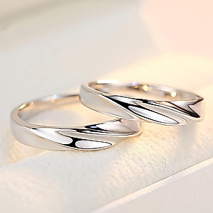 MIKAMU Couple Rings 925 Sterling Silver Adjustable Open fashion Rings Engagement Pair Rings Rings for Men Rings for Women Wedding Promise Engagement Anniversary Ring (B)