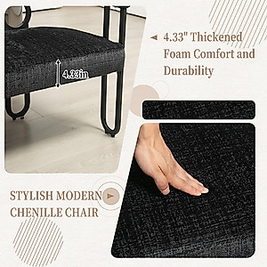 Lin-Utrend Small Loveseat Sofa, Comfy, Chenille Fabric Sofa with Metal Legs,Upholstered Love Seat Chairs for Living Room Dining Kitchen Office Studio (Black, Loveseat)