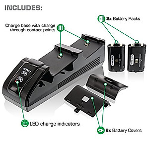 Nyko Dual Charge Base High Speed Docking/Charging Station for Xbox One/Xbox One S Controllers with Two Super Fast Rechargeable Battery Packs