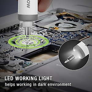 WORKPRO 4V Electric Screwdriver, Rechargeable Cordless Screwdriver Set with 35 Bits, Extension Rod, USB Charging Cable in Carrying Case, LED Light, Black Gray