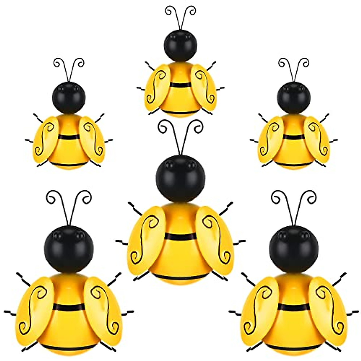 Moxweyeni 6 Pack Metal Bumble Bee Wall Art Sculptures Garden Decorations, 3D Iron Hanging Bee Wall Decor for Indoor Outdoor Home Garden Yard Lawn Yard Lawn Fence Decoration