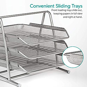 Mindspace Desk Organizer Paper Tray with 3 Tier Desktop File Organizer | Office Organizer & Stacking File Holder, Document Organization for Desk | The Mesh Collection, Silver