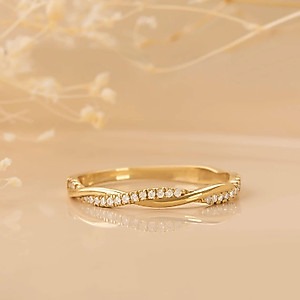CTIEIP 10K 14K 18K Gold 0.19Cttw Natural Round Diamond Twist Infinity Wedding Band for Women Diamond Accent Anniversary Stackable Ring(0.19 Cttw, G-H Color, I2-I3 Clarity)