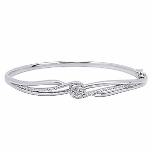 Dazzlingrock Collection 0.04 Carat (ctw) Round Cut White Diamond Ladies Twisted Bangle Bracelet, Sterling Silver