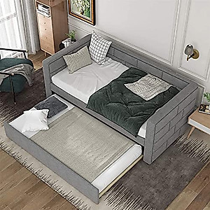 Harper & Bright Designs Daybed with Trundle Bed, Upholstered Twin Daybed Frame with Padded Back,Sofa Bed Wood DayBed Frame, No Box Spring Needed (Gray)