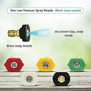 Pressure Washer Nozzle Tips Multiple Degrees, for 1/4'' Quick Connect Nozzles 5-Pack (2.5 GPM)