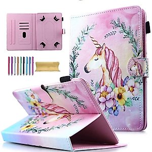 Universal 8.0" Tablet Case, AMOTIE Wallet Stand Cover Shockproof Case for iPad Mini 1 2 3 4 5/ Galaxy Tab E 8.0/ Tab A 8.0/ Fire HD 8 and More 7.5-8.5 inch Tablet， Pink Unicorn