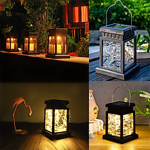 Solar Lantern Outdoor , Hanging Solar Light with 30 LED Fairy String Lights and Handle, Waterproof Decorative Landscape Lamp for Table Garden Patio Yard Walkway Party Christmas Decoration