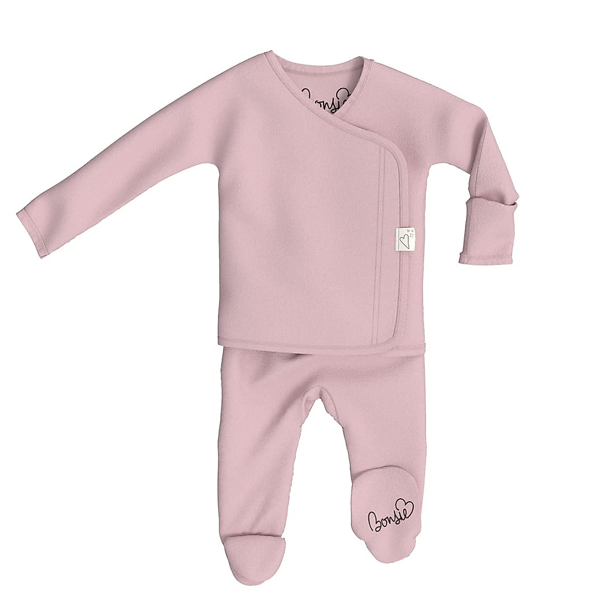 Bonsie Skin to Skin Babywear Footed Bodysuit - Pink Baby One Piece - Peony (0-3 Months)