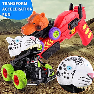 FiGoal Two Pack Monster Cars with Toy Gun Launchers Gifts for Kids for Family Fun Friction Powered Toy Cars Vehicles for Boys and Toddlers Games Toys Gifts for Birthday