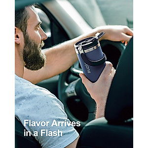 BUZIO 40 oz Tumbler with Handle, Insulated Water Tumbler with 2-in-1 Lid and Straw, Stainless Steel Double Walled Powder Coated Coffee Tumbler Travel Mug, Keeps Cold for 24 Hours or Hot for 12 Hours