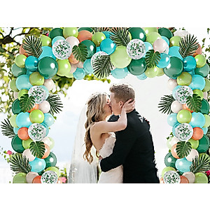 XIRUISHEN 118 PCS Tropical Forest Balloon Arch Garland Kit, Green Confetti Balloon Palm Leaf Hawaiian Theme Graduation Ceremony Anniversary Celebration Birthday Party Wedding Decorations
