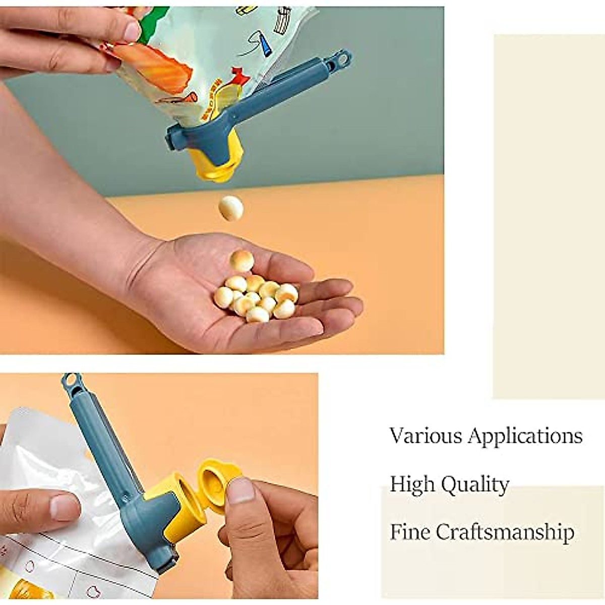 Food Storage Clips,Chip Clips,Bag Clips,Food Clips,Sealing Clips,Package Clips with Pour Spout,For Sealing Packaged Items Such As Coffee,Sugar,Flour,Cereal,Washing Powder,Condiment(2pcs,Blue,White)