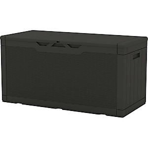 Patiowell 100 Gallon Outdoor Resin Deck Box, Waterproof Large Storage Box for Patio Furniture, Pool Accessories, Toys, Garden Tools and Sports Equipment, Lockable, Black