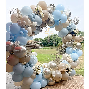 Grcypa Dusty Blue Balloon Garland Arch Kit with Dusty Blue Balloons Sand White Balloons White Balloons for Boy Girl Bear Baby Shower Birthday Gender Reveal Bridal Wedding Party Decorations