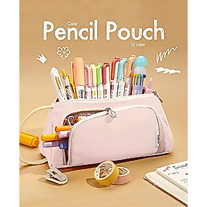 Large Capacity Pencil Case Pen Bag, Pencil Bag Stationery Storage Pencil Pouch, Handheld Makeup Pouch Holder, Pencil Pouch Organizer College School Office Supplies for kid Adult Christams Gift(Pink)