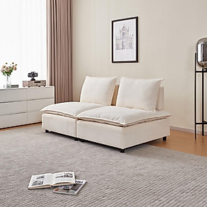 CYzpf Futon Modular Sectional Sofa Couches,2-Seater Armless Sofa,Upholstered Chair,Mid Century Modern Foam Sofa,Loveseat,Backrest Adjustable,for Living Room,Beige