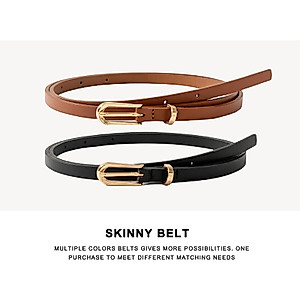 HOTWILL 4 Pack Thin Belts for Women Skinny Leather Belts with Gold Buckle for Jeans Dress Pants 0.39" Width