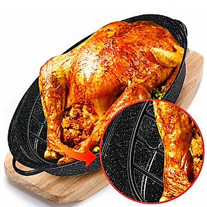 Palksky Oval Roasting Rack for 14”-19” Oval Roaster Pan/Roaster Oven, 12x8.5 Inch Non-Stick Roasting Rack Black with Integrated Feet, Oven and Dishwasher Safe, Kitchen Cooling Rack for Cooking