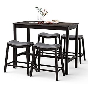 GOFLAME 5 Pieces Bar Table Set, Bistro Table Set for 4, Counter Height Pub Table with 4 Upholstered Stools, Modern Kitchen & Dining Room Table Set, Breakfast Table Set for Home, Restaurant, Pub