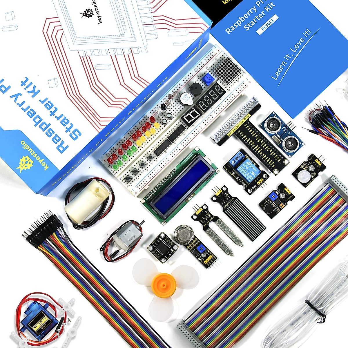 KEYESTUDIO Basic Starter Kit for Raspberry Pi 4 3 3B/2B/B+, with Tutorials C+ Python Java Code, Breadboard Solderless Electronic LCD Water Level Gas Sensor Programming Easy for Beginners