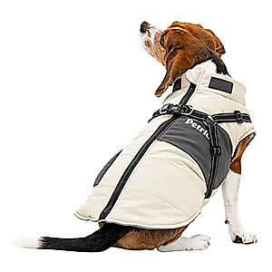 Petridge Dog Clothes with Harness Warm Winter Coat Cold Weather Coats for Puppy Small Medium Dogs (Beige L)