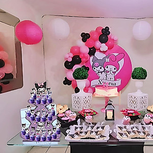 Kawaii Cartoon Birthday Decorations, Purple Cupcake Stand Party Supplies, 3 Tier Paper Cupcake Holder, Dessert Display Stand for Kids Birthday Party Decoration