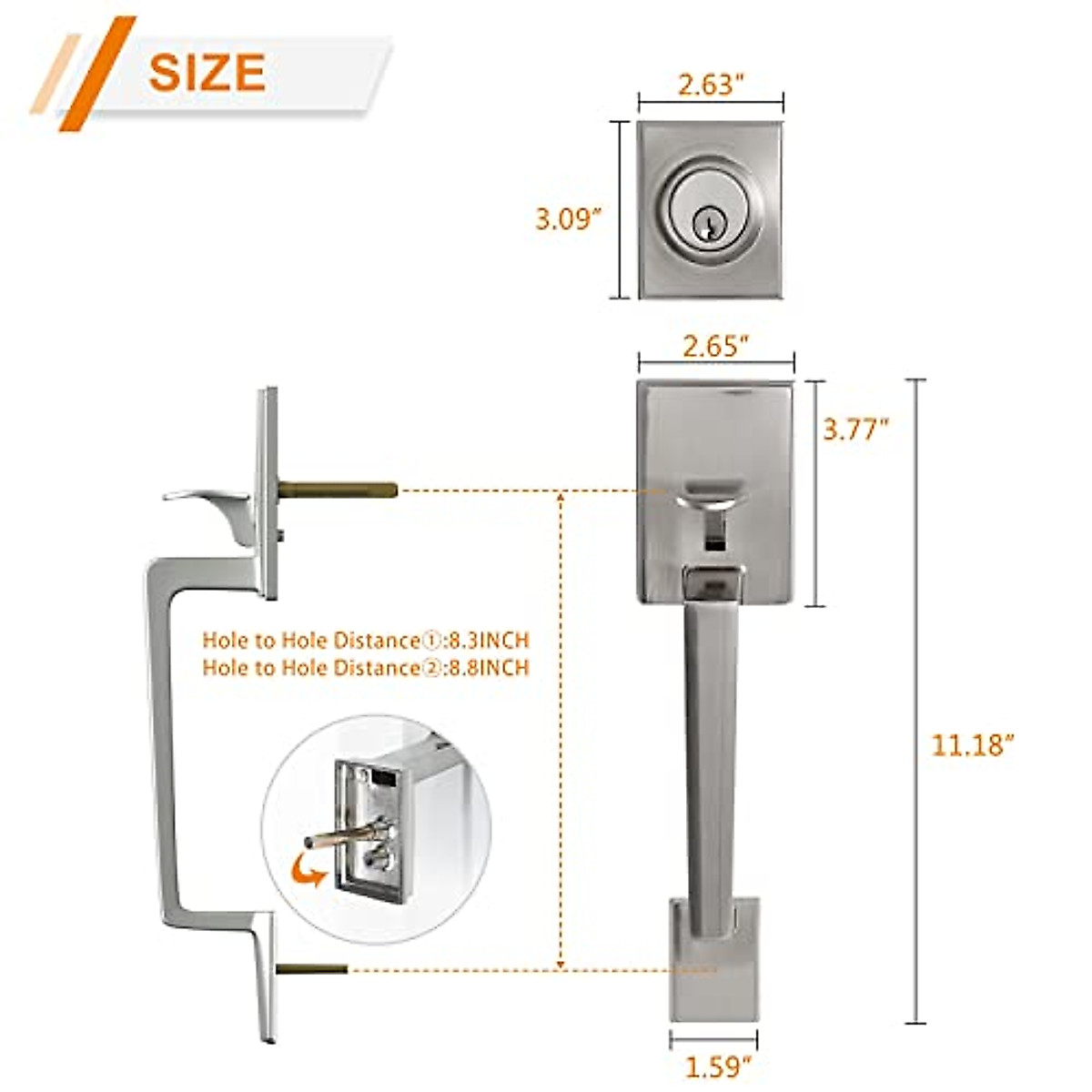 Natsukage Front Door Handle Set Heavy Duty Entry Door Lock Set Satin Nickel Entrance Handle Set with Lock, with Single Cylinder Deadbolt and Lever Handle, Reversible for Right & Left Handed Doors