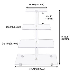 Cupcake Stand with Base, 4-Tier Square Acrylic Cupcake Display Stand Dessert Tower Pastry Stand Premium Cupcake Holder for Wedding Birthday Theme Party - Transparent