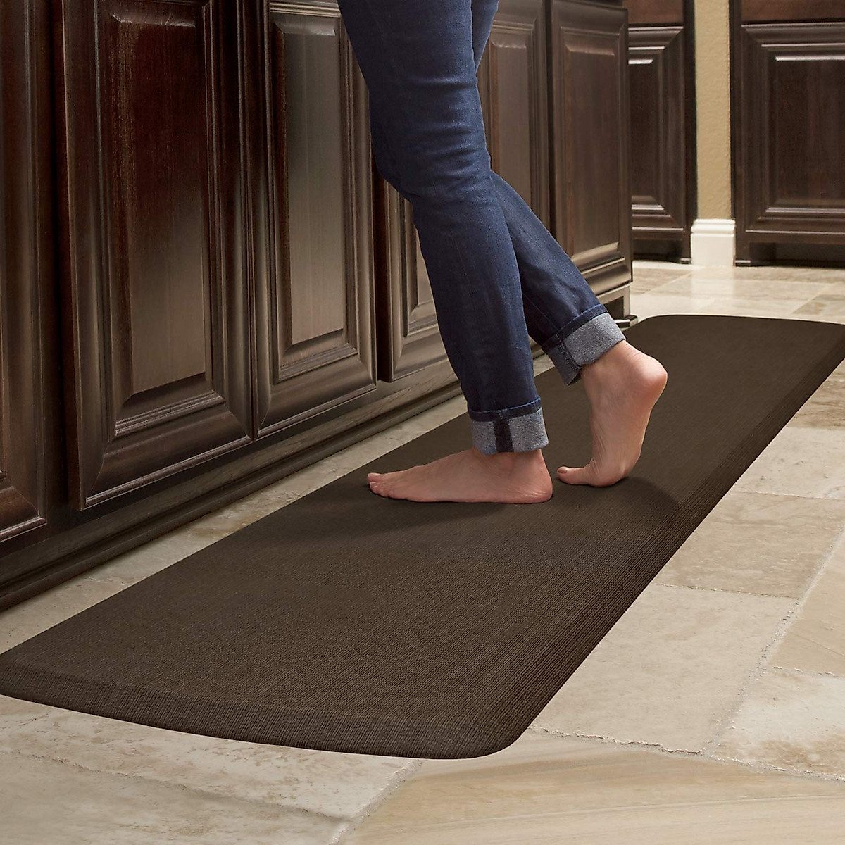 GelPro Elite Premium Gel + Foam 3/4" Thick Anti-Fatigue Floor Mat-Grasscloth-Java, 20" x 72"