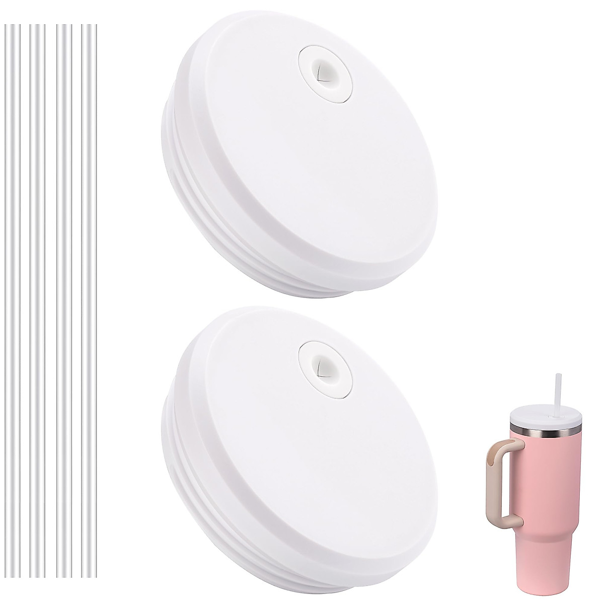 Bluwing 2 Pack 40 oz Tumbler Lid Replacement for 40oz Stanley Quencher 2.0, Replacement Tumbler Lids Covers Fit for Stanley Cup (White 2 Pack)