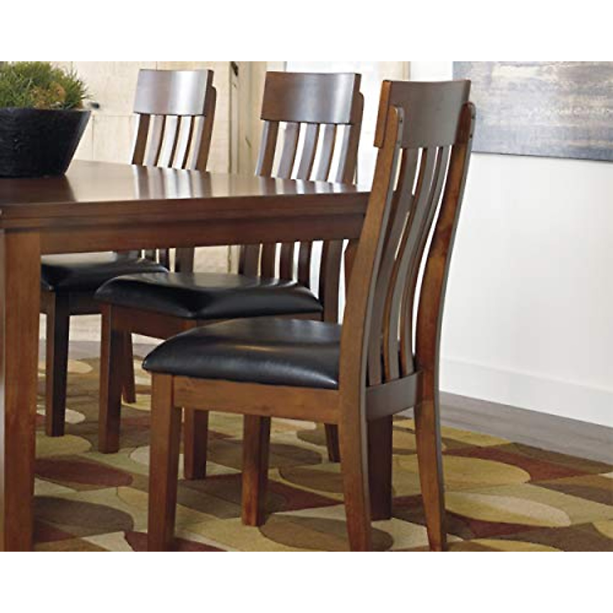 Signature Design by Ashley Ralene Rake Back Dining Room Chair Set of 2, Medium Brown & Berringer Dining Room Round Drop Leaf Table, Rustic Brown