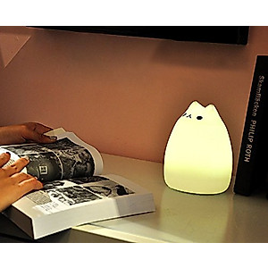 MOEBULB Children Night Light 7 Colorful Silicon Cute Cat LED Night Light Lamp USB Rechargeable Desk Light for Baby Kids Bedside Bedroom Children Study lamp