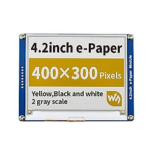 Waveshare 4.2inch E-Ink Display Module Compatible with Raspberry Pi 4B/3B+/3B/2B/B+/A+/Zero/Zero W/WH/Zero 2W Series Boards 400x300 Resolution Yellow/Black/White Three-Color SPI Interface