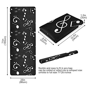 Qilmy Music Note Yoga Mat Non-Slip Foldable Sweat Absorbent Travel Yoga Mat with Carrying Bag for Yoga, Pilates, Exercise, Workout, Bikram and Hot Yoga 71 x 26 Inch