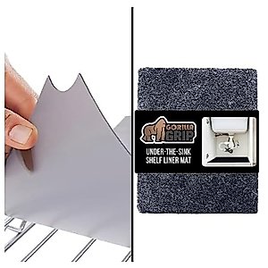 Gorilla Grip Wire Shelf Liners Set of 4 and Under Sink Mat, Wire Shelf Liner Size 14x36 in Clear, Waterproof Hard Plastic, Under Sink Mat Size 24x30 in Charcoal, Slip Resistant, 2 Item Bundle
