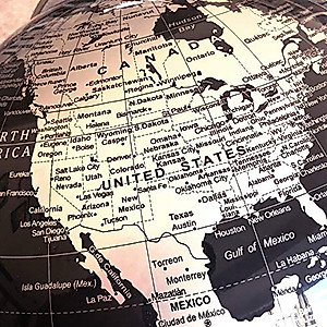 Exerz 8" World Globe Black - Stainless Steel Arc and Base - Educational/Geographic/Modern Desktop Decoration - Metallic Black