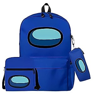 Dincind Game Backpack Set for Boys Girls, Laptop Backpack with Lunch Bag Pencil Case, Travel Bookbag for Outdoor Camping/Work Blue