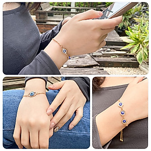 QUPIVA 4 Pack Evil Eye Bracelets Pack for Women 14K Gold Plated Blue Evil Eye String Protection Bracelet Aesthetic Jewelry