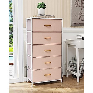JOINHOM Dresser Storage Tower with Drawers, Fabric Tall Dresser Drawer for Bedroom, Office, Entryway, Living Room and Closet- Sturdy Steel Frame, Easy Pull Bins & Wooden Top