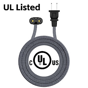 AC Power Cord 30FT(1 Pack), 2 Prong TV Power Cord, Nylon Braid Cable Replacement for Xbox One S, Xbox One X, Xbox Series X, PS3, PS4, PS5, Compatible for Printer, Monitor, Sound Bar, Game Console