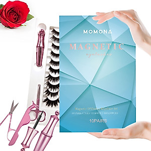 Magnetic Eyelashes with Eyeliner Kit, 10 Pairs Reusable Magnetic Lashes, Upgraded False Lashes Kit with Lash Tweezers Inside & Eyelash Scissors Navy blue