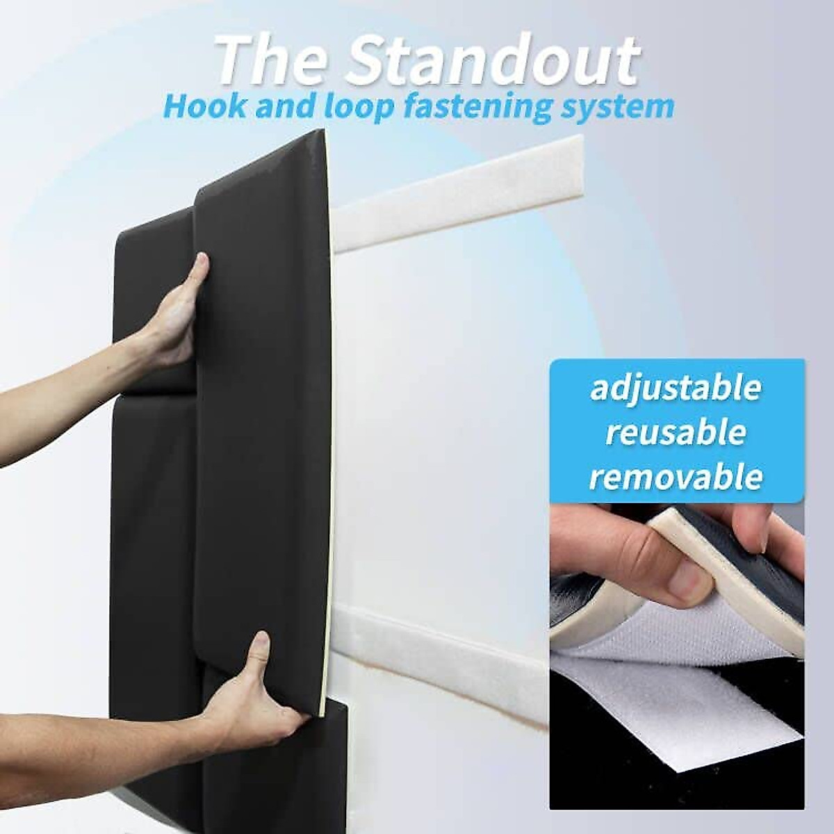 Art3d Adjustable Wall Mounted Upholstered Headboard for King, Twin, Full and Queen, Reusable and Removable Padded Wall Panels, Interchangeable Bed Panels in Black (6 Panels, 9.84" x 23.6")