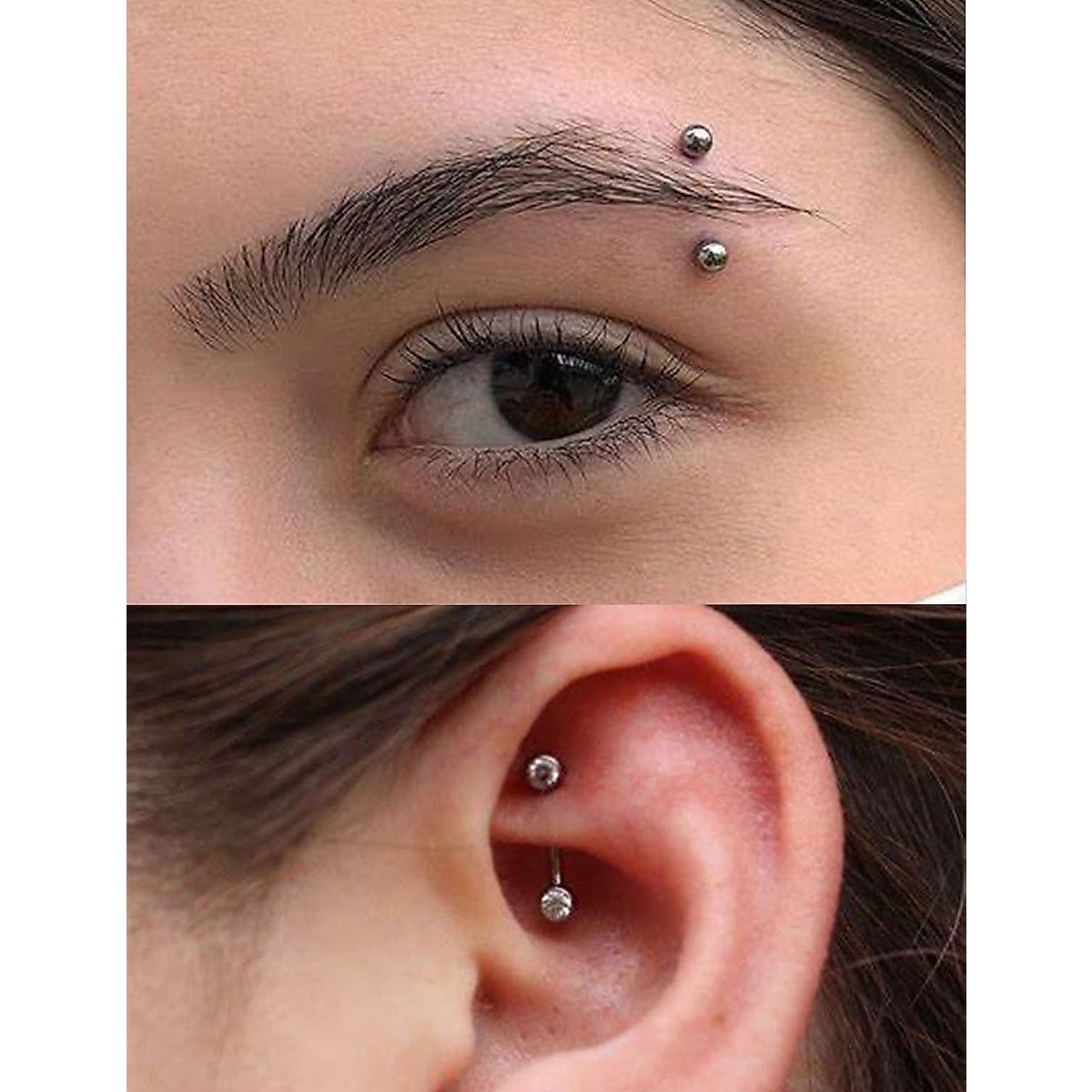 Ocptiy 20G Eyebrow Rook Ring Piercing Jewelry Stainless Surgical Steel Snake Eye Frog Tongue Verticl Lip Labret Ring Curved Barbell Belly Button Navel Daith Earring Piercing Jewelry Women Men Silver