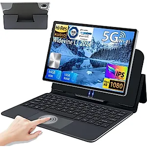 AOYODKG Tablet with Keyboard, 2 in 1 Tablet 10 Inch 10GB RAM + 64GB ROM with 5G WiFi, Android Tablet HD IPS, Octa-Core 2.0Ghz, 5MP + 8MP Camera, Bluetooth, 6000mAh, GPS, 1TB Expand - Silver
