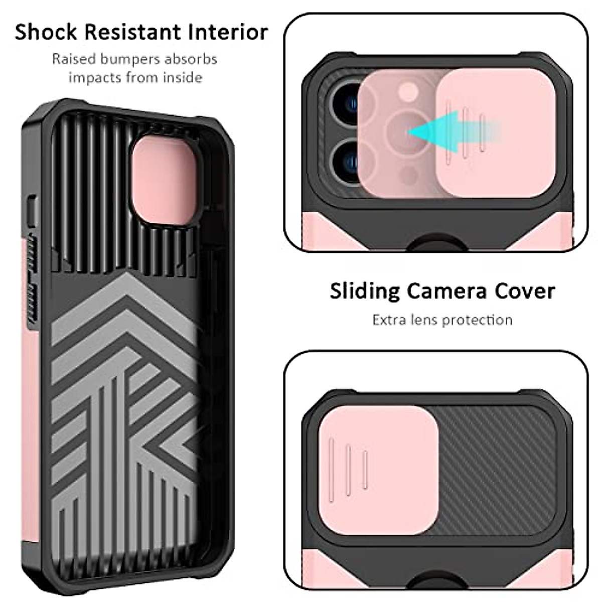 Nvollnoe iPhone 13 Case with Sliding Camera Cover, Card Holder, Heavy Duty Protective, Magnetic Kickstand - (Rose Gold)