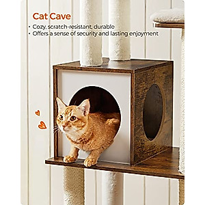Feandrea WoodyWonders Cat Tree, 65-Inch Modern Cat Tower for Indoor Cats, Multi-Level Cat Condo with 5 Scratching Posts, Perch, Washable Removable Cushions, Cat Furniture, Rustic Brown UPCT166X01